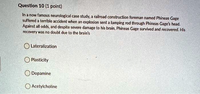 SOLVED: Question 10(1 point) In a now famous neurological case study,a ...