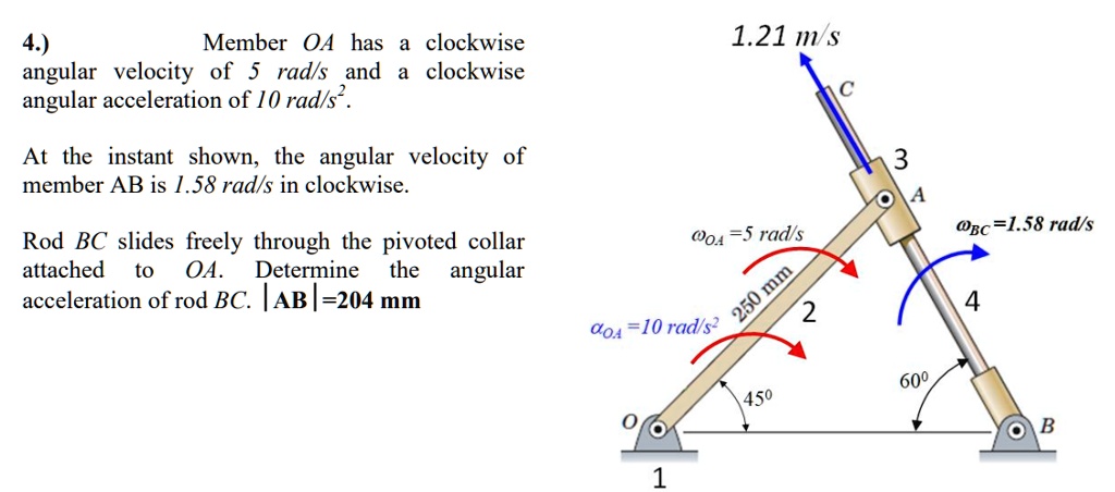 SOLVED: Member OA has a clockwise angular velocity of 5 rad/s and a clockwise angular ...