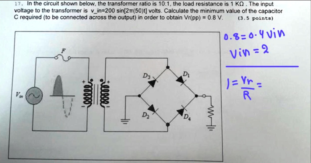 17. In the circuit shown below, the transformer ratio is 10:1, the load resistance is 1 ??. The ...