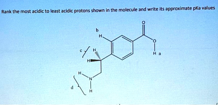 SOLVED: Rank the most acidic to least acidic protons shown in the molecule ad write its ...