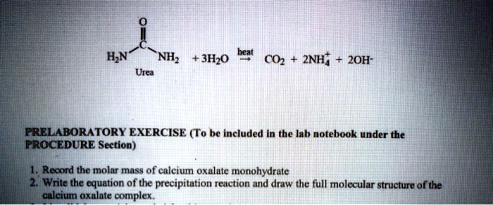 SOLVED: Beat 3H2O CO2 2NH3 2OH- H2N NH2 Urea PRELABORATORY EXERCISE (To ...