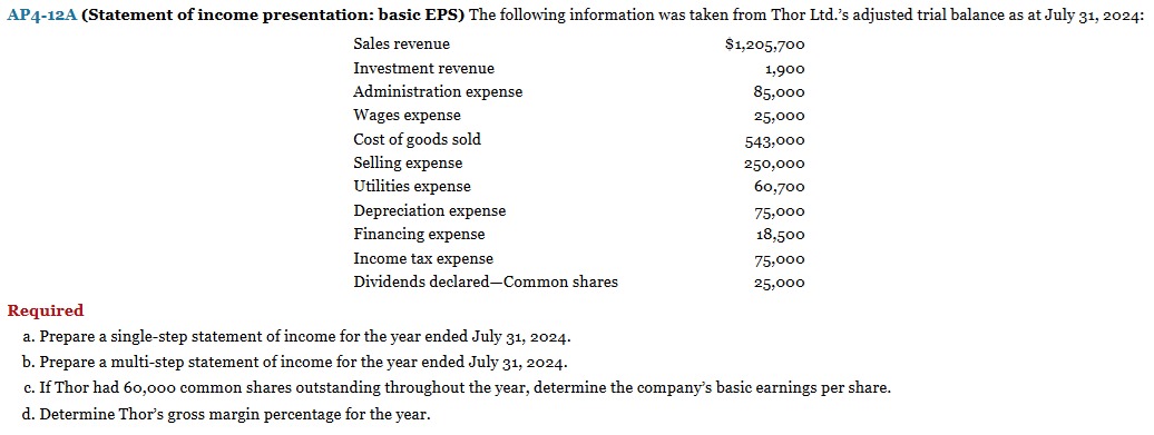 AP4-12A (Statement of income presentation: basic EPS) The following ...