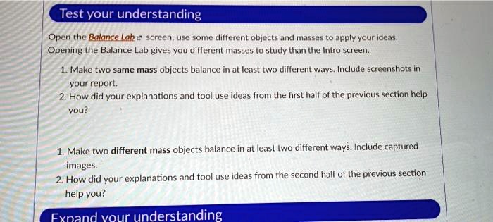 test your understanding open the balance lab screenuse some different ...