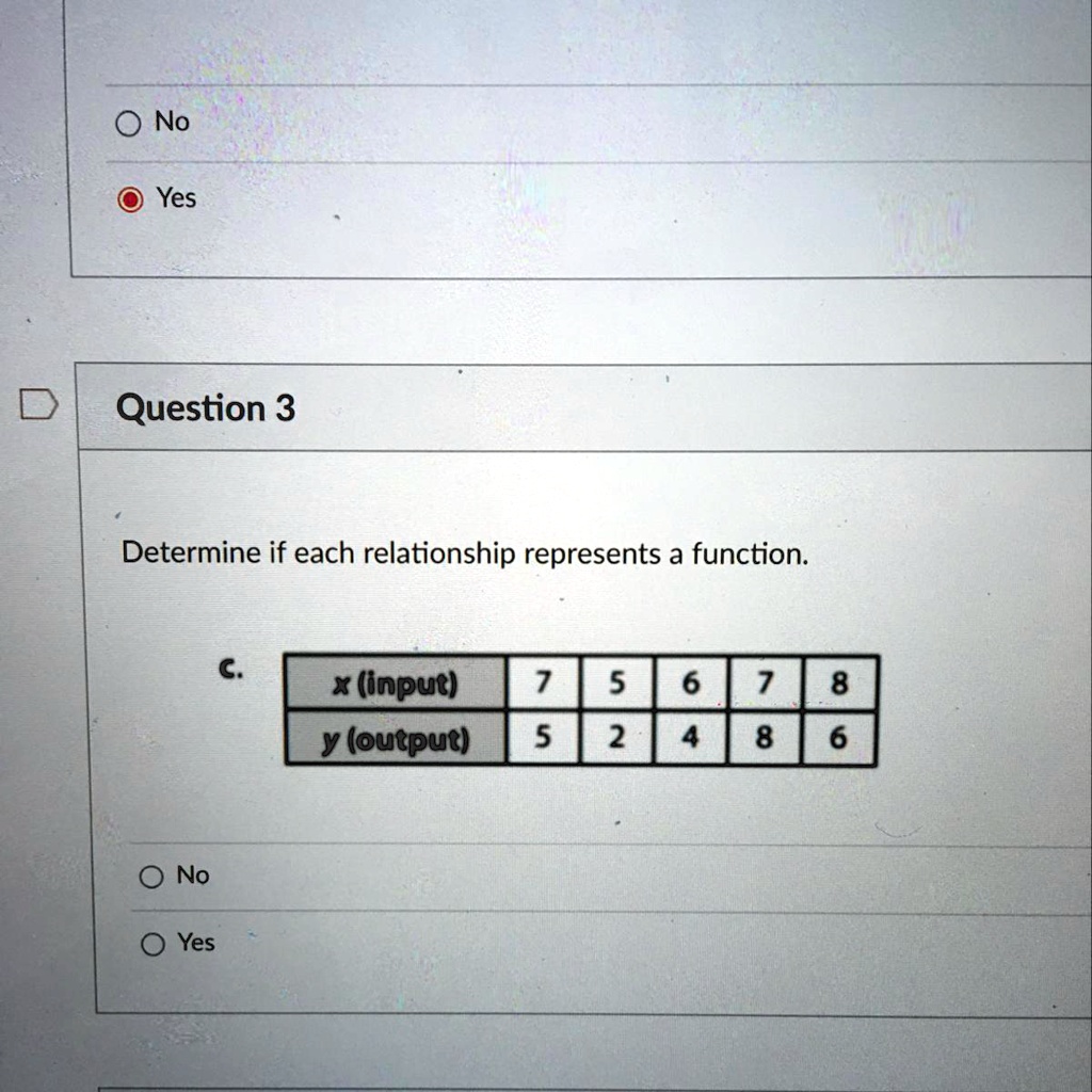 determine if each relationship represents a function no yes question 3 ...