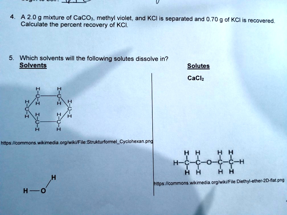 SOLVED: A 2.0 g mixture of CaCO3, methyl violet, and KCl is separated ...
