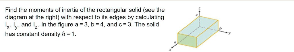 SOLVED: Find the moments of inertia of the rectangular solid (see the ...