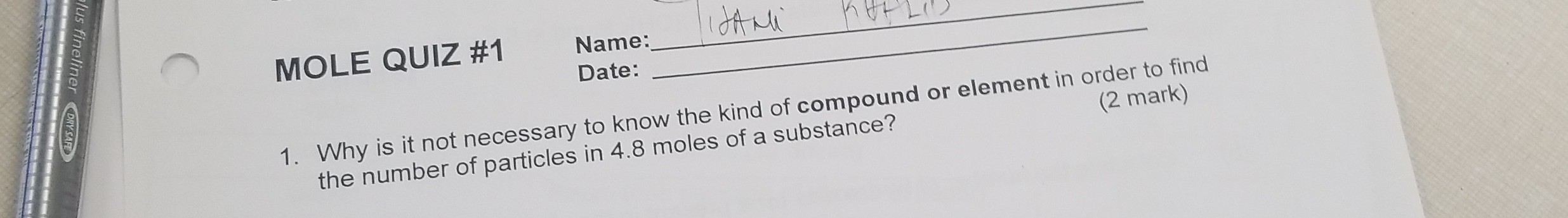 mole quiz 1 name 1 why is it not necessary to know the kind of compound ...