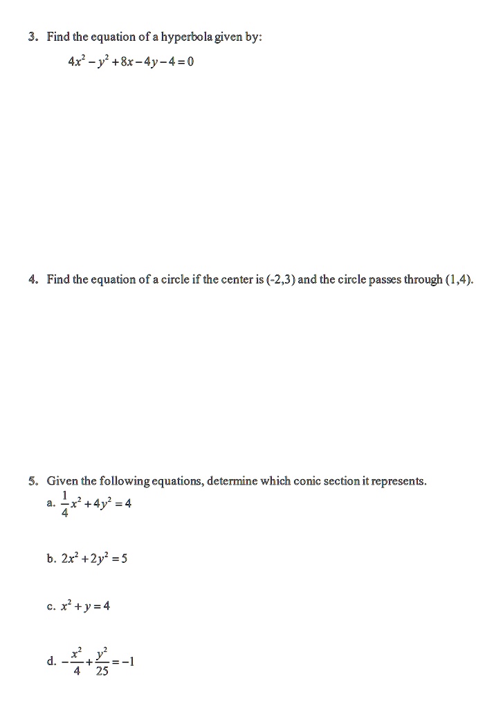 30 find the equation of a hyperbola given by 4x y 8x 4y 40 find the equation of a circle if the ...