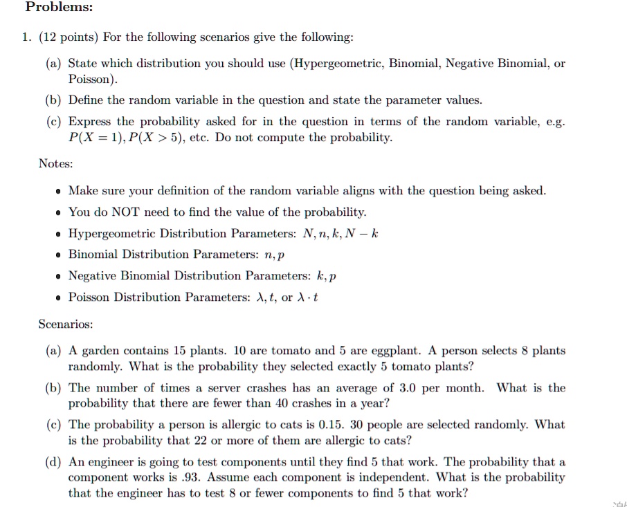 Problems: 1. (12 points) For the following scenarios give the following ...