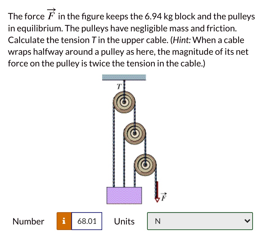 the force f in the figure keeps the 694 kg block and the pulleys in ...