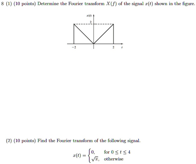 8 (1) (10 points) Determine the Fourier transform X(f) of the signal x(t) shown in the figure ...