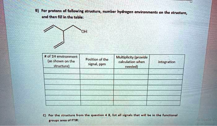 SOLVED: For protons of following structure; number hydrogen ...