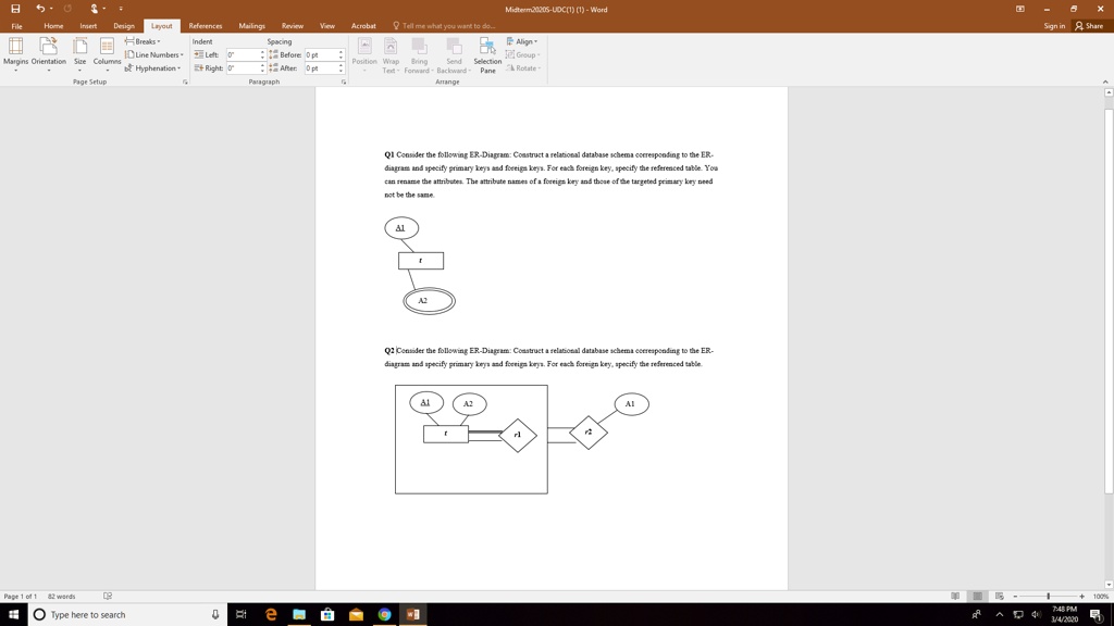 SOLVED: Q1 Consider the following ER-Diagram: Construct a relational ... SOLVED: Q1 Consider the following ER-Diagram: Construct a relational ...