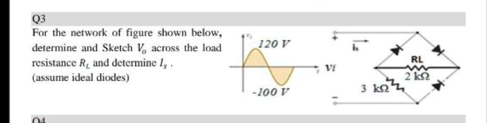 SOLVED: Q3 For the network of figure shown below determine and Sketch V across the load ...