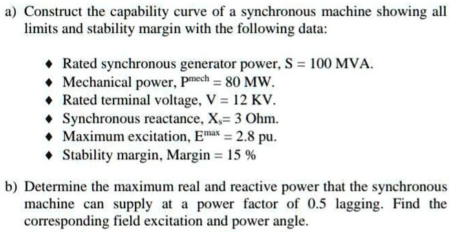 A) Construct the capability curve of a synchronous machine...