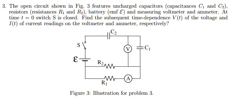 SOLVED: The open circuit shown in Fig: 3 features uncharged capacitors ...