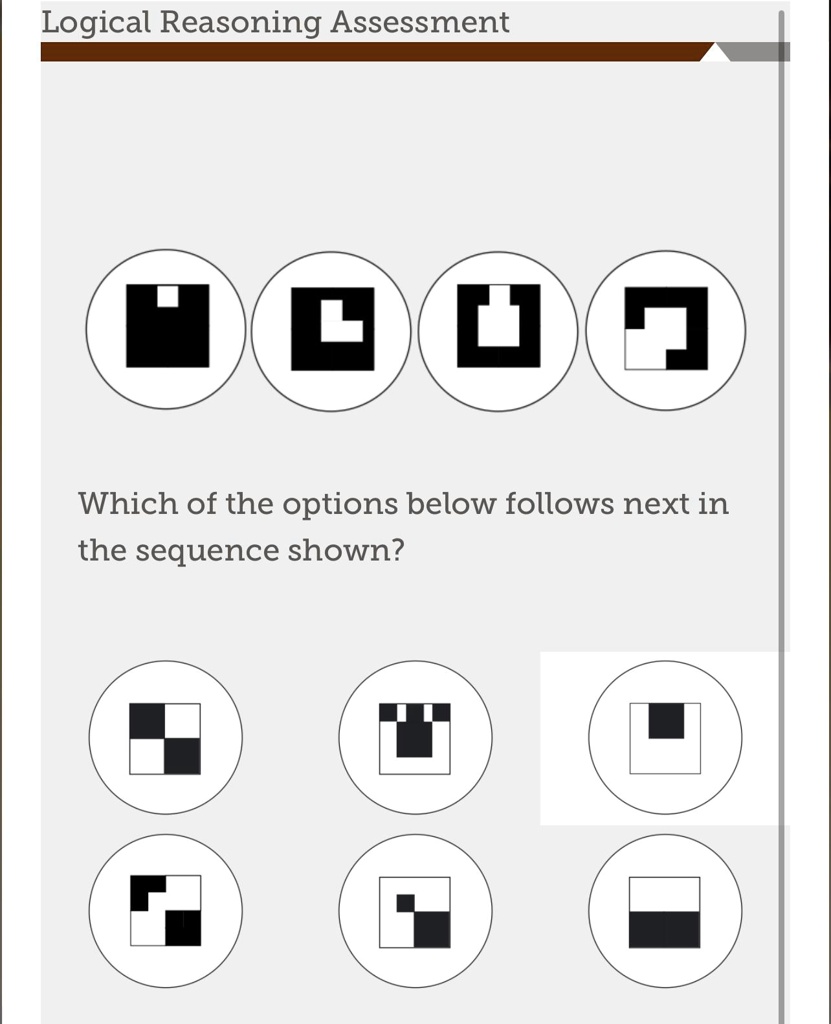 Logical Reasoning Assessment Which of the options below follows next in ...