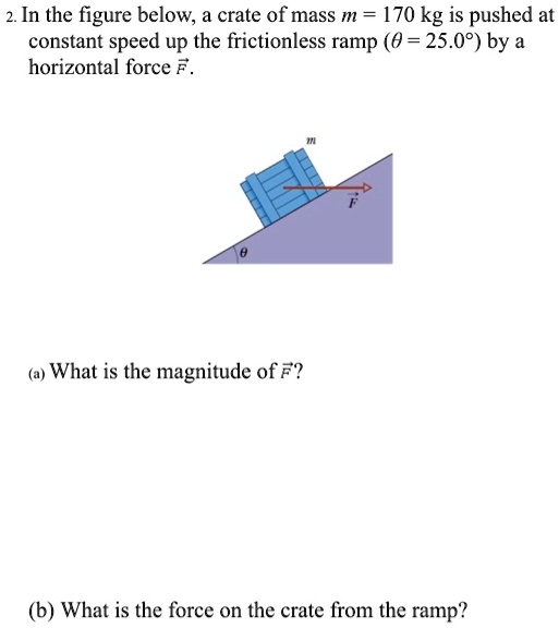 SOLVED: 2 In the figure below; a crate of mass m = 170 kg is pushed at constant speed up the ...