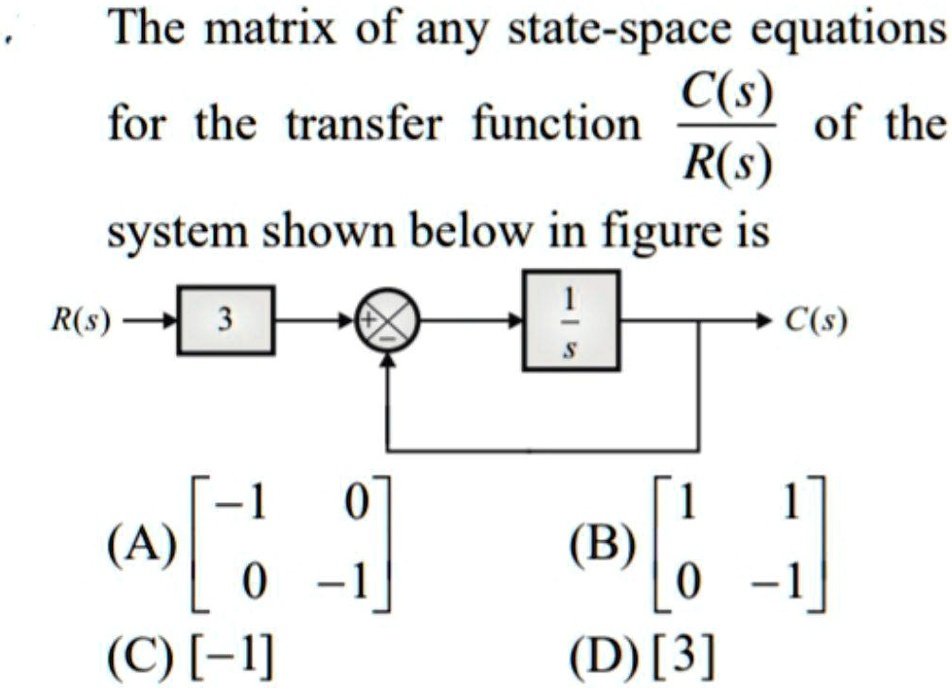 SOLVED: Need asap The matrix of any state-space equations C(s) for the transfer function of the ...