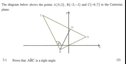 SOLVED: The diagram below shows the points A(4;2), B(-2;-1) und C(-6;7 ...