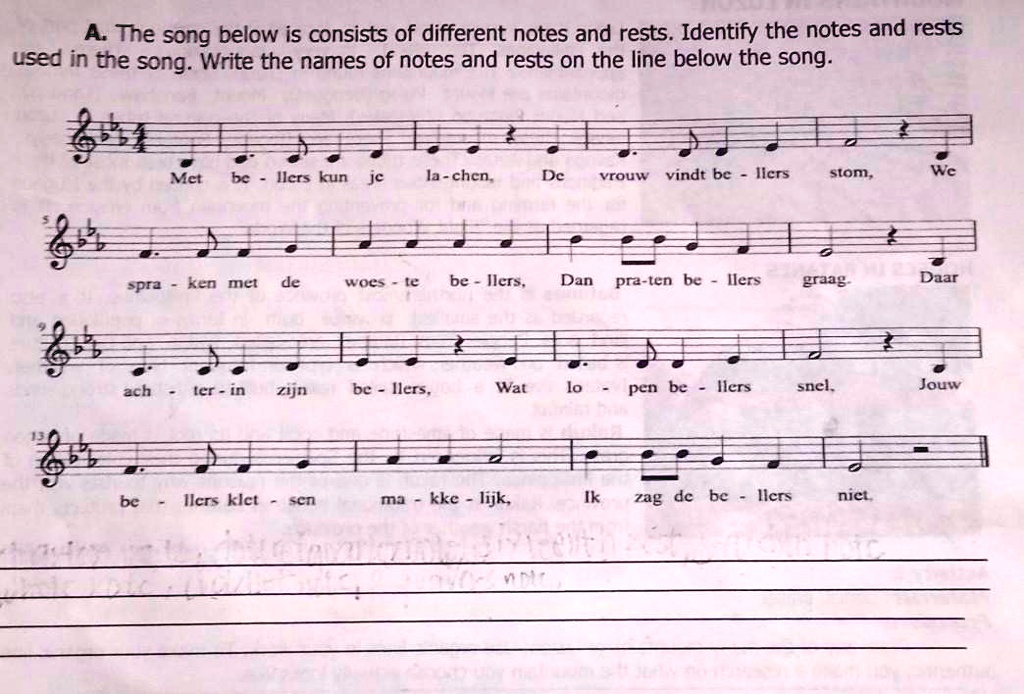 SOLVED: A. The song below consists of different notes and rests ...
