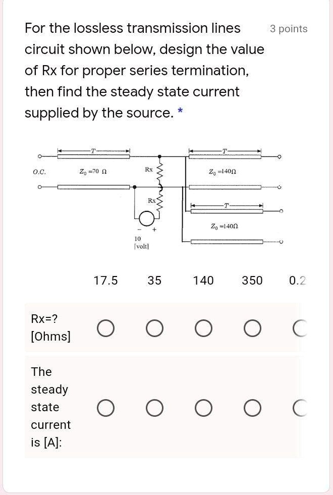 SOLVED: For the lossless transmission line's 3-point circuit shown ...