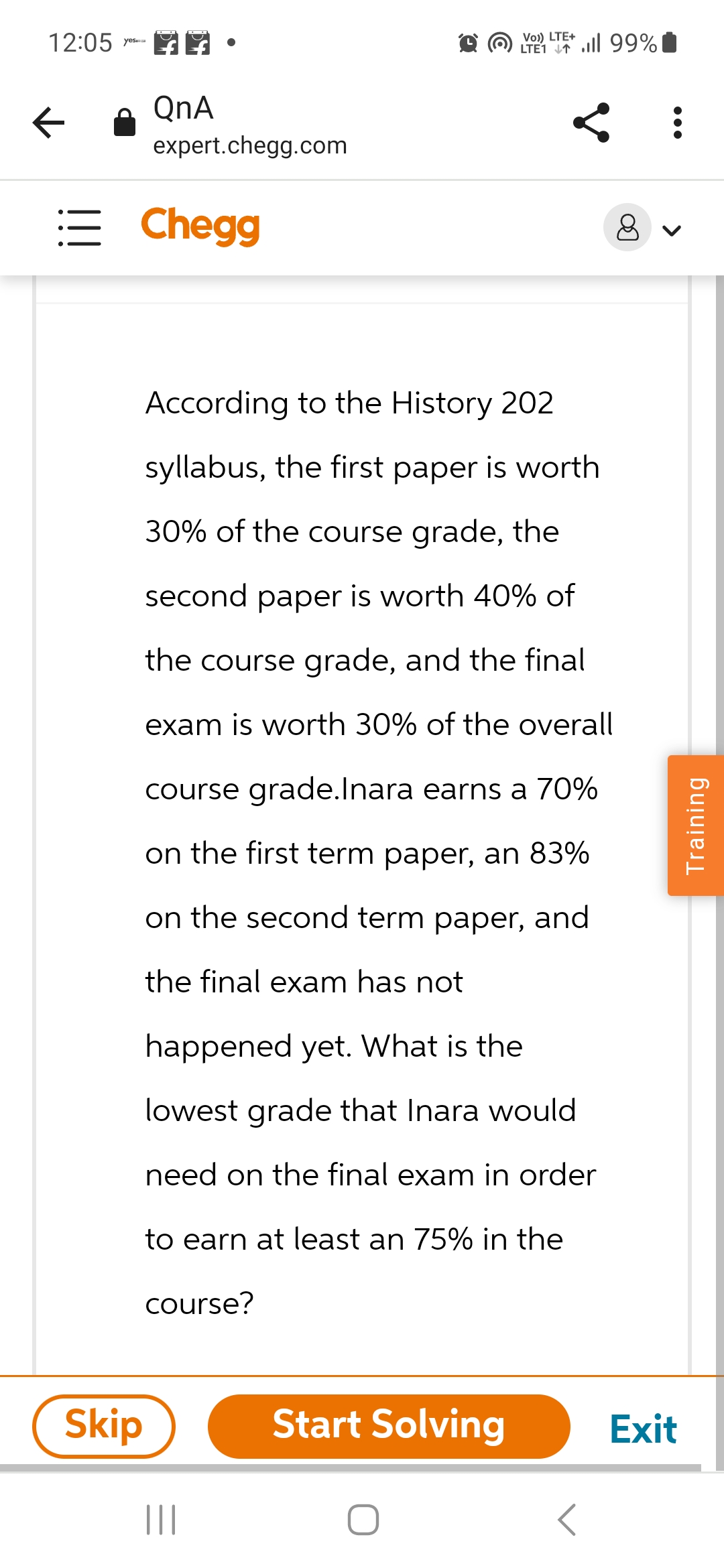 12:05 𝐆 QnA expert.chegg.com :? Chegg According to the History 202 ...