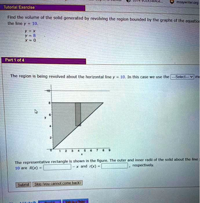 SOLVED: Tutorial Exercise Find the volume of the solid generated by revolving the region bounded ...