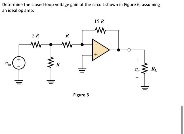 Determine the closed-loop voltage gain of the circuit shown in Figure 6, assuming an ideal op ...