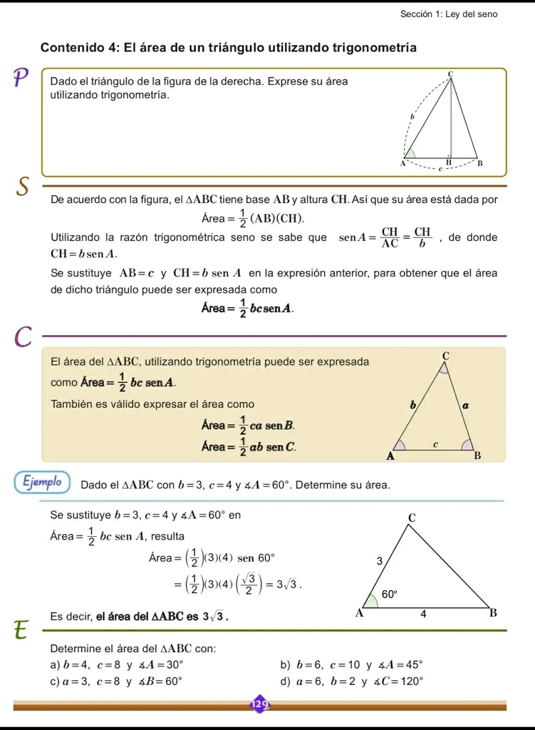 seccion 1 ley del seno contenido 4 el area de un triangulo utilizando ...
