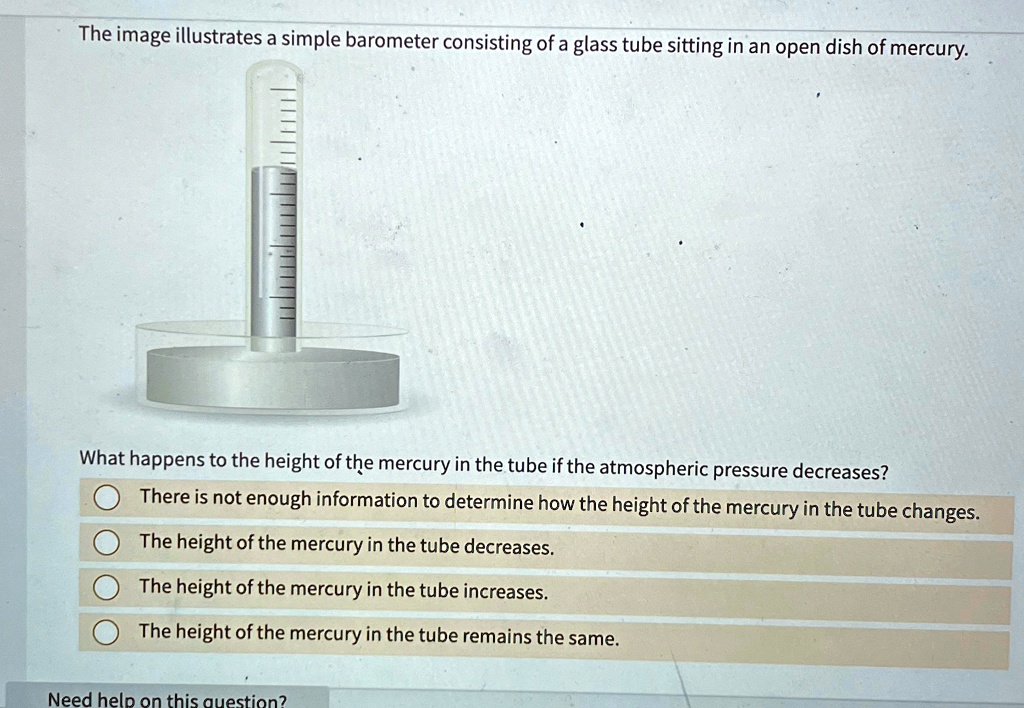 The image illustrates a simple barometer consisting of a glass tube ...