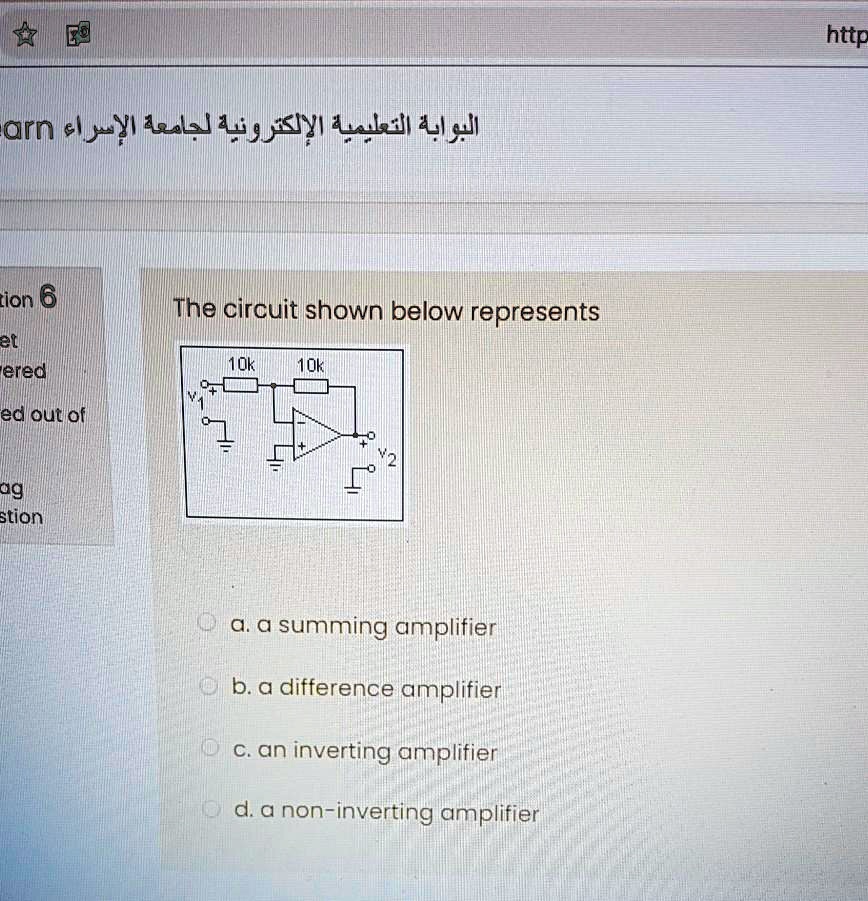 [GET ANSWER] The circuit shown below represents 10k 10k ¥2 a. a summing amplifier b. a ...