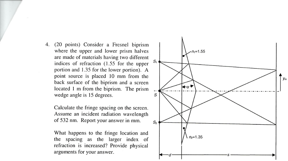 4. (20 points) Consider a Fresnel biprism where the upper and lower ...