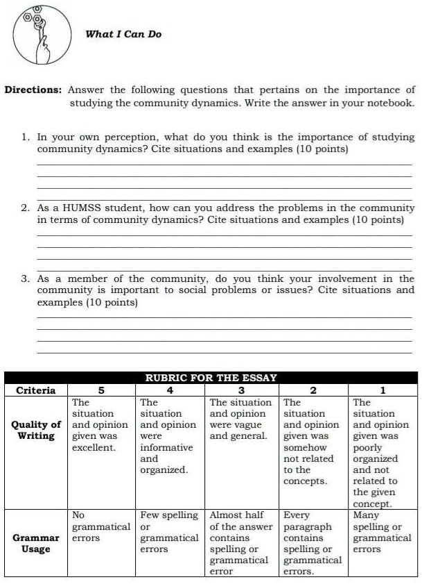 SOLVED: In your own perception, what do you think is the importance of studying community ...