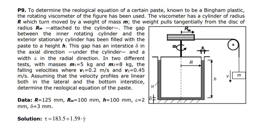 P9. To determine the reological equation of a certain paste, known to ...