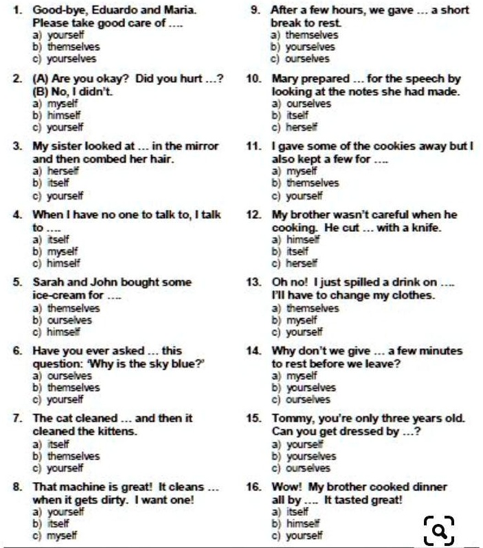 SOLVED: 'chose the correct option for reflexive pronoun SOLVED: 'chose the correct option for reflexive pronoun