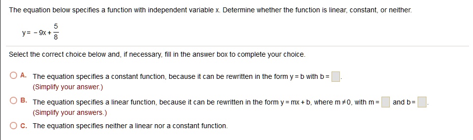 the equation below specifies function with independent variable ...