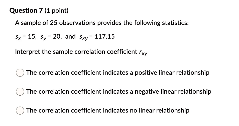 Question 7 1 Point A Sample Of 25 Observations Provides 1567