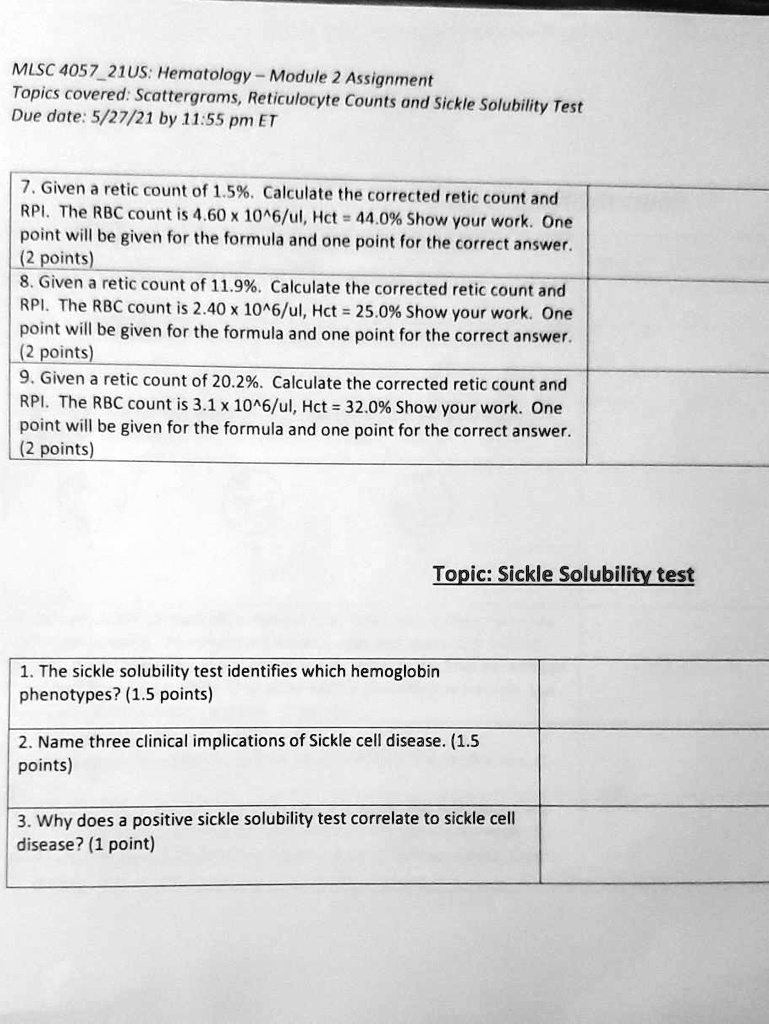 Solved Mlsc 405721us Hematology Module 2 Assignment Topics Covered