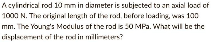 SOLVED: A cylindrical rod 10 mm in diameter is subjected to an axial ...