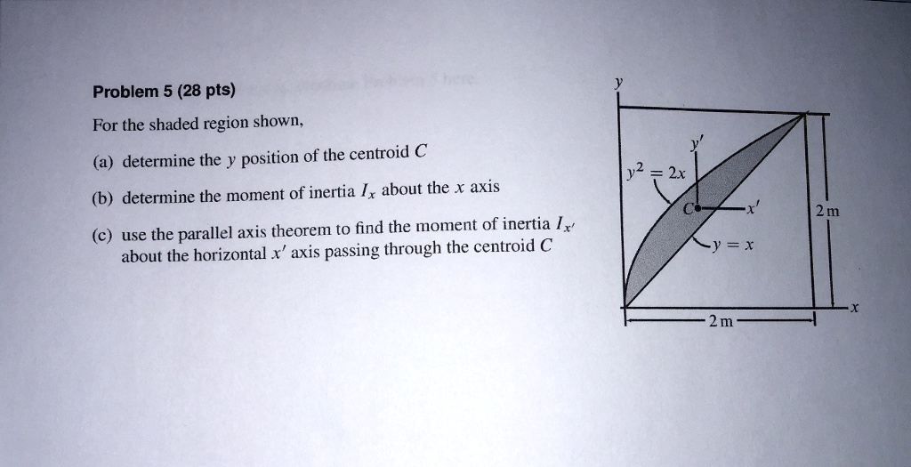 Problem 5 (28 pts) For the shaded region shown, (a) determine the y position of the centroid C ...