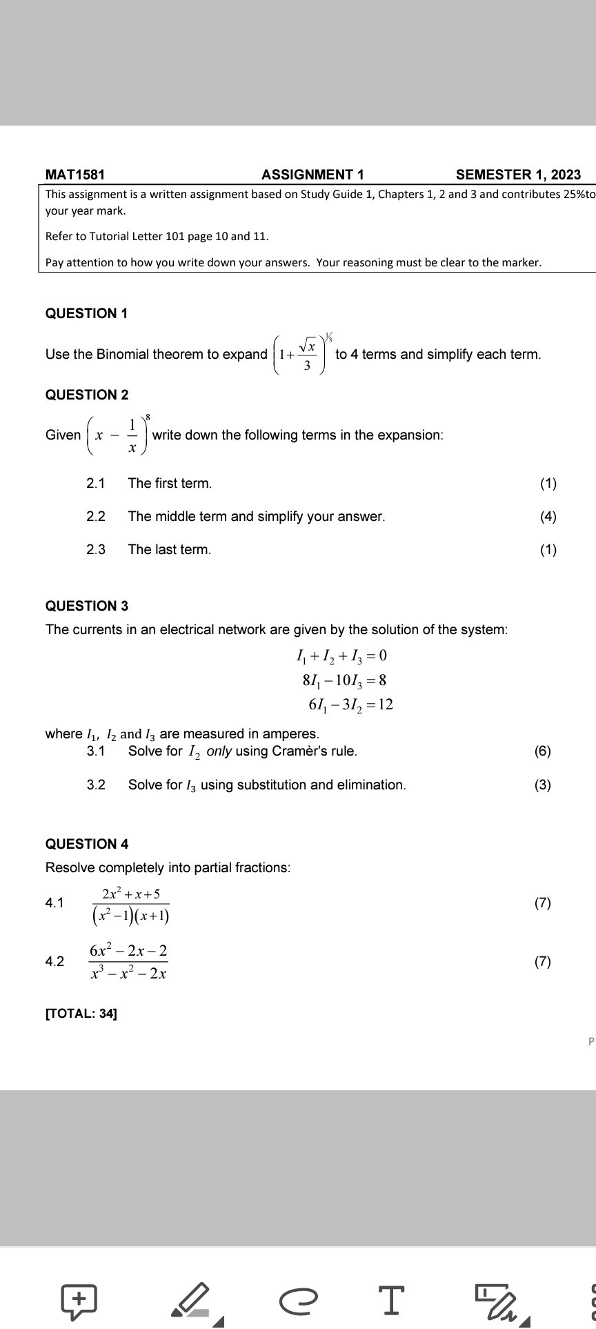 SOLVED: MAT1581 ASSIGNMENT 1 SEMESTER 1, 2023 This assignment is a written assignment based on ...
