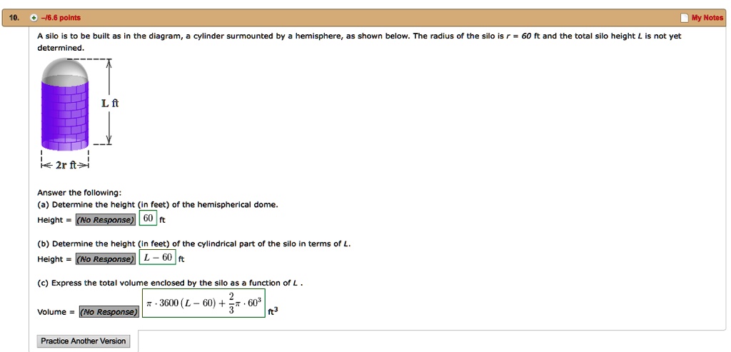 A silo is to be built as in the diagram, a cylinder...