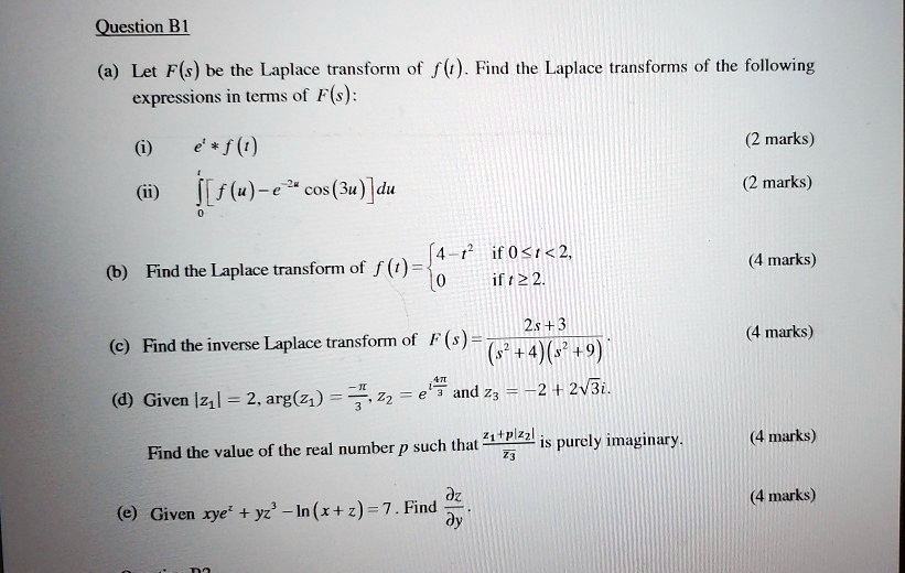 SOLVED: Question BL (a) Let F(s) be the Laplace transform of f () Find ...