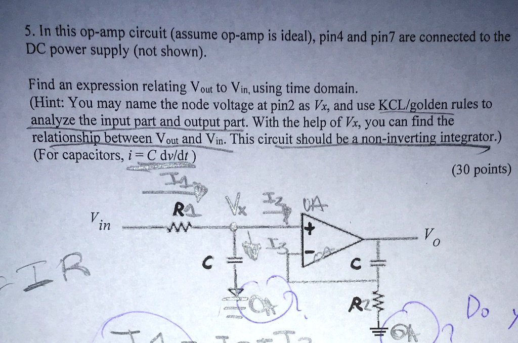 5. In this op-amp circuit (assume op-amp is ideal), pin4 and pin7 are connected to the DC power ...
