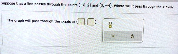 SOLVED: Suppose that line passes through the points ( 6,2) ad (3, Where will it pass through the ...