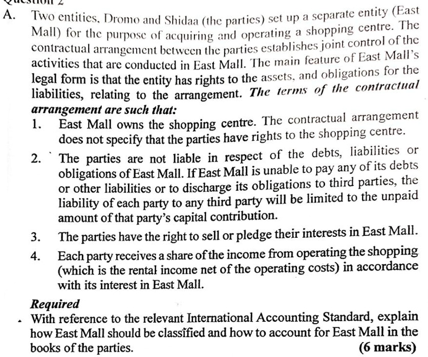 A. Two entities, Dromo and Shidaa (the parties) set up a separate entity (East Mall) for the ...