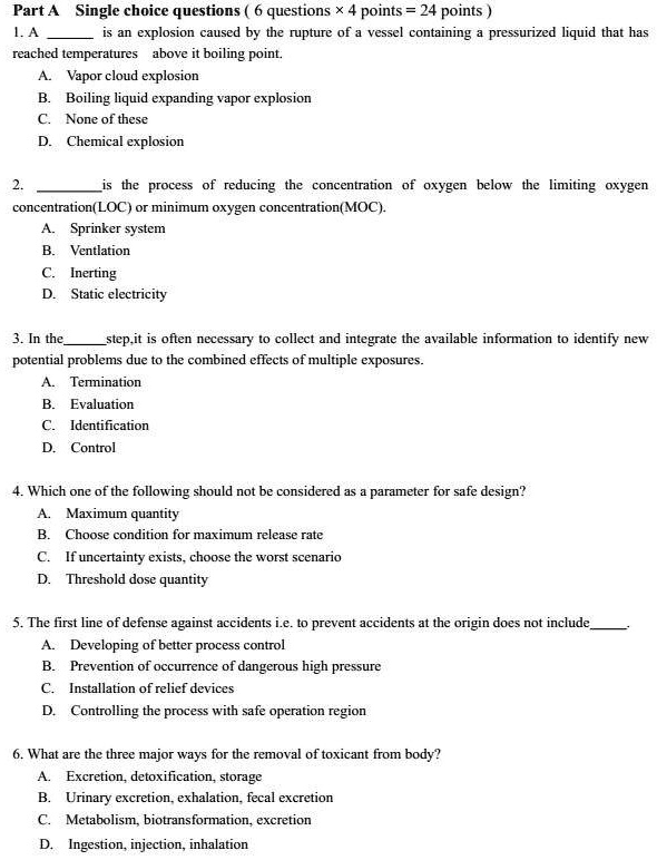 SOLVED: Part A Single choice questions 6 questions 4 points = 24 points ...