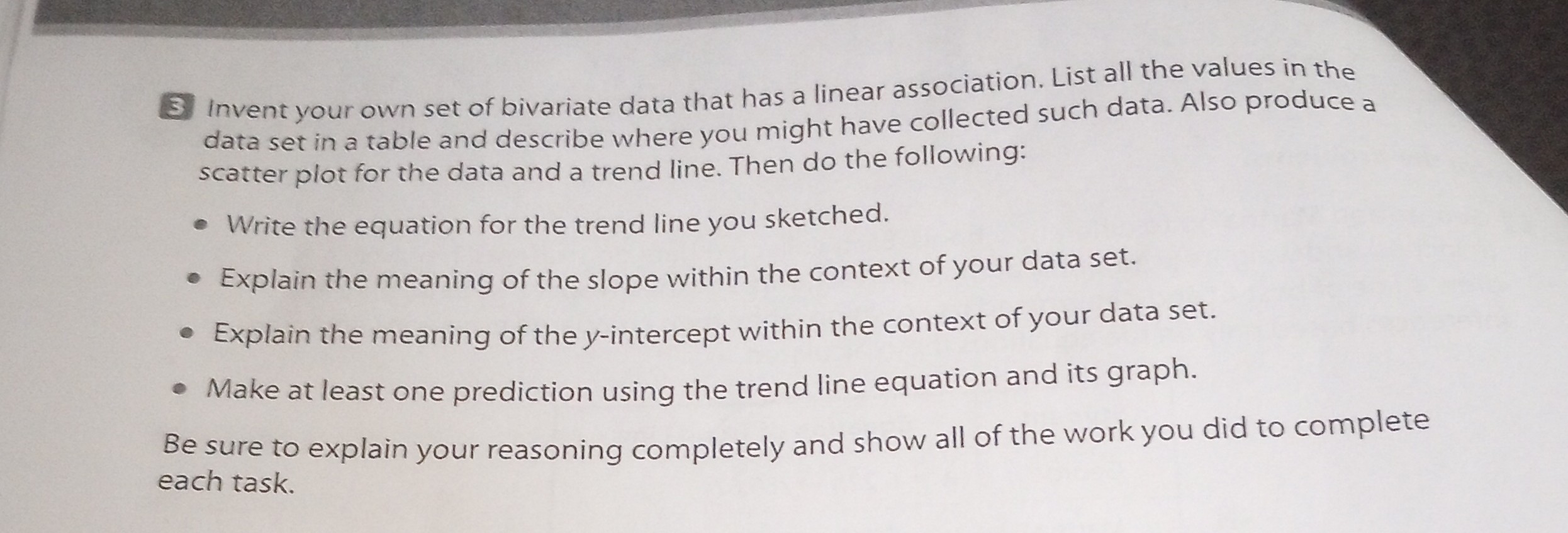 Solved 3 Invent Your Own Set Of Bivariate Data That Has A Linear 2308