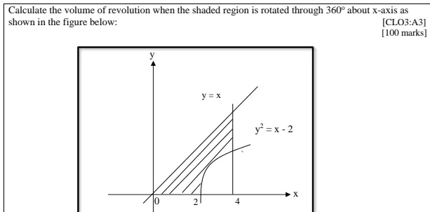 SOLVED: Calculate the volume of revolution when the shaded region ...